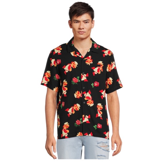 MAD Engine | Shirts | Super Mario Mens Floral Print Button Front Shirt ...